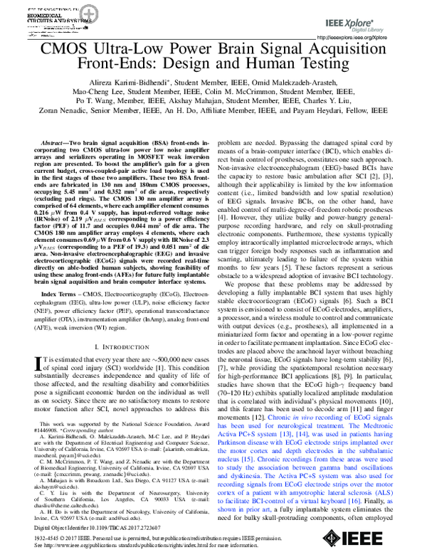 (PDF) CMOS Ultralow Power Brain Signal Acquisition Front-Ends: Design ...