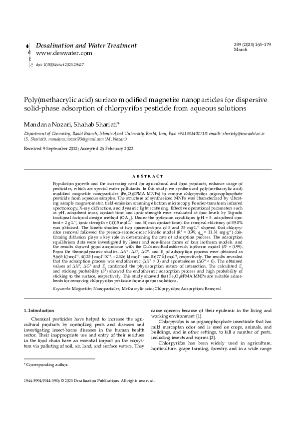 (PDF) Poly(methacrylic acid) surface modified magnetite nanoparticles for dispersive solid-phase ...