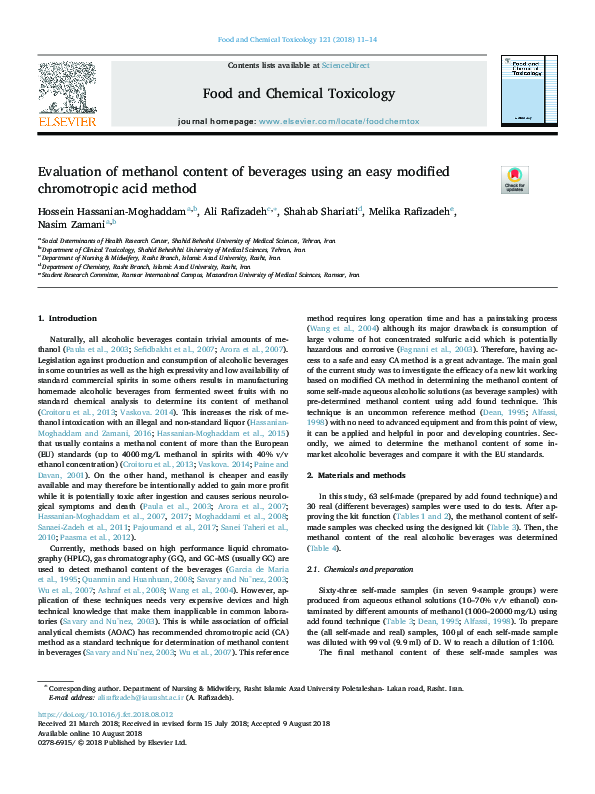(PDF) Evaluation of methanol content of beverages using an easy ...