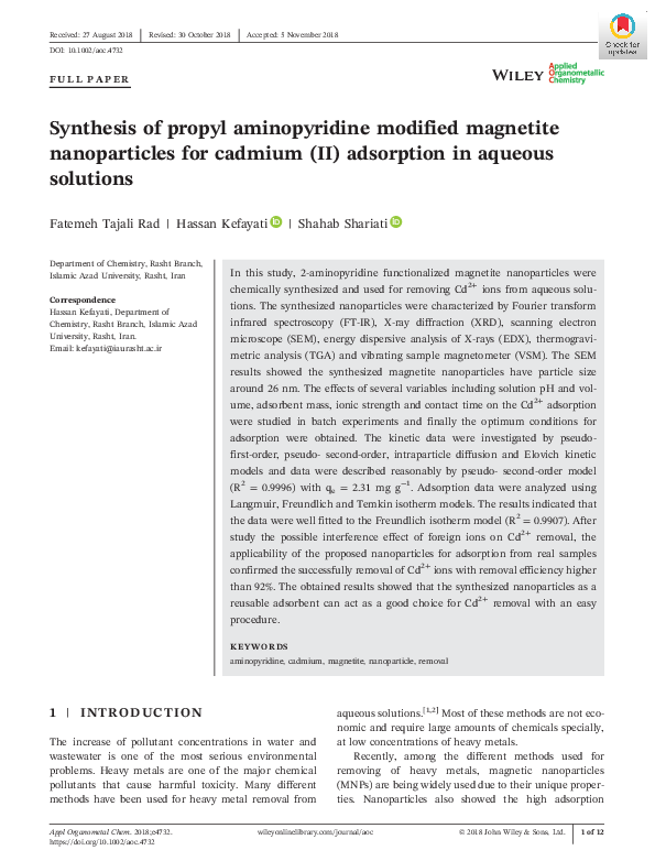 (PDF) Synthesis and characterization of novel γ-Fe2O3-NH4OH@SiO2(APTMS ...