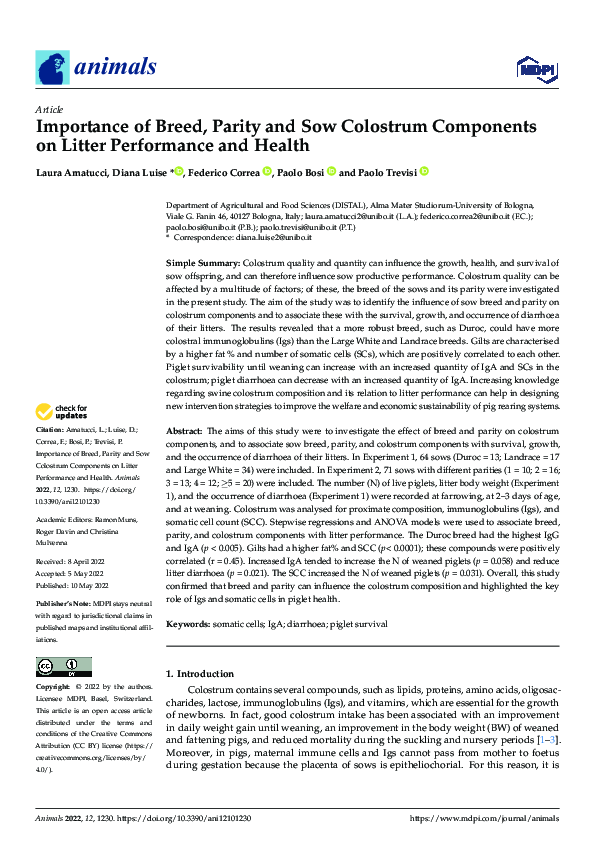 (PDF) Sow Breed and Colostrum Impact on Litter Health