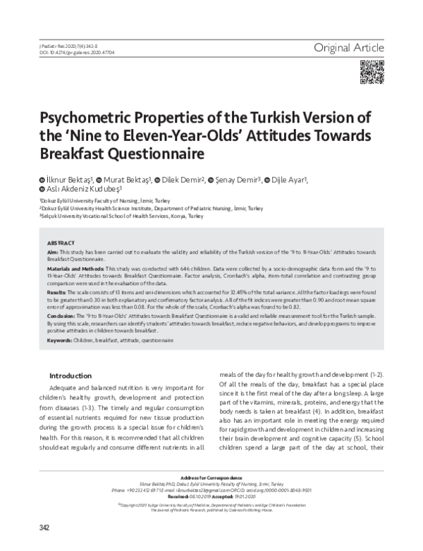 (PDF) Psychometric Properties of the Turkish Version of the ‘Nine to ...