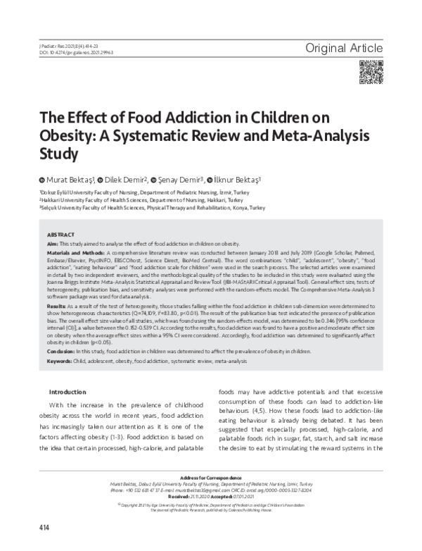 (PDF) The Effect of Food Addiction in Children on Obesity: A Systematic ...