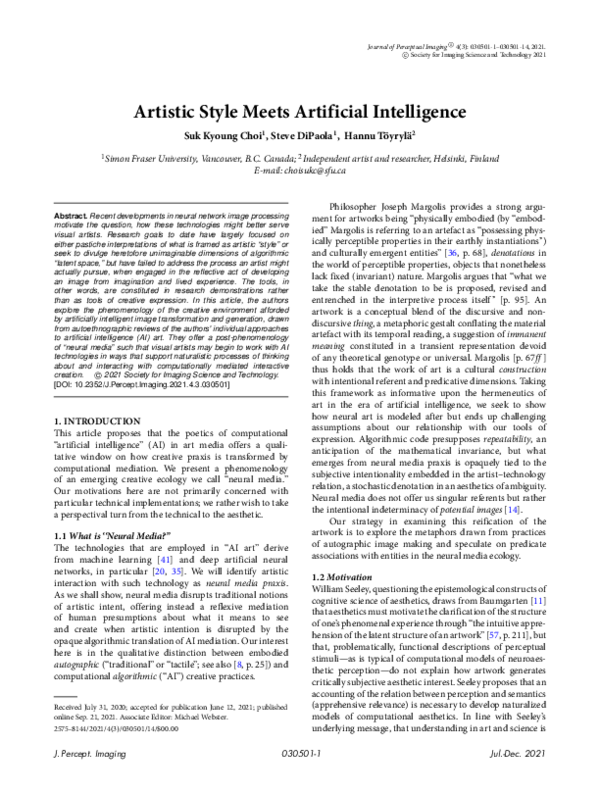 (PDF) Artistic Style Meets Artificial Intelligence