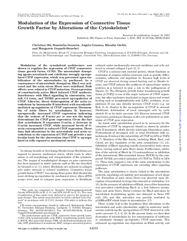 (PDF) Modulation of the expression of connective tissue growth factor (CTGF) by alterations of ...