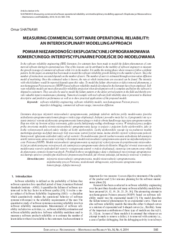 (PDF) Measuring commercial software operational reliability: an interdisciplinary modelling approach