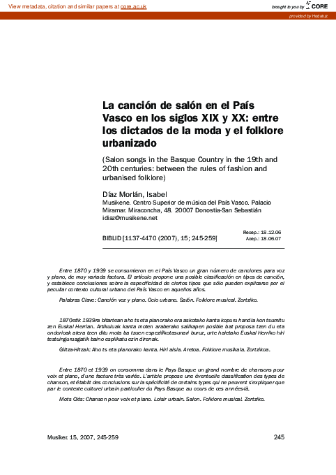 (PDF) La canción de salón en el País Vasco en los siglos XIX y XX ...
