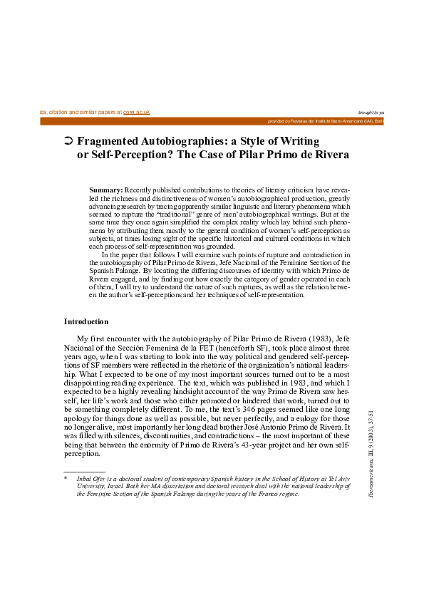 (PDF) Fragmented Autobiographies: A style of writing or self-perception ...