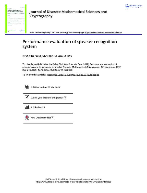 (PDF) Performance evaluation of speaker recognition system