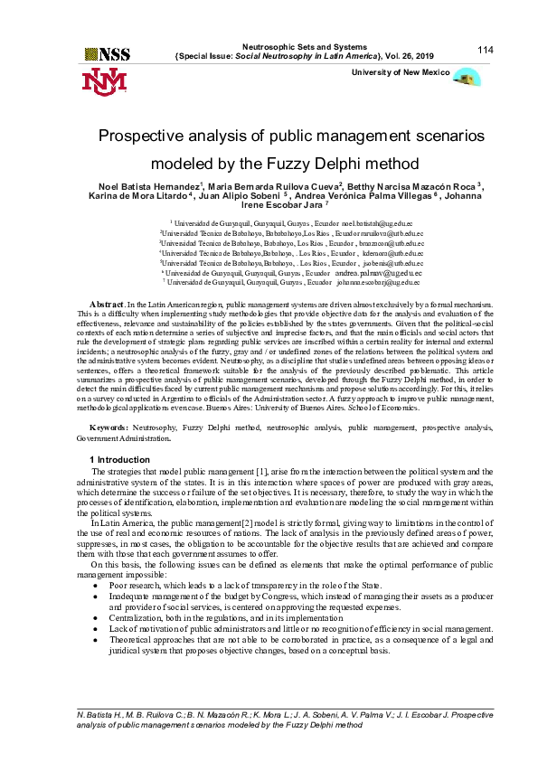 (PDF) Prospective analysis of public management scenarios modeled by the Fuzzy Delphi method