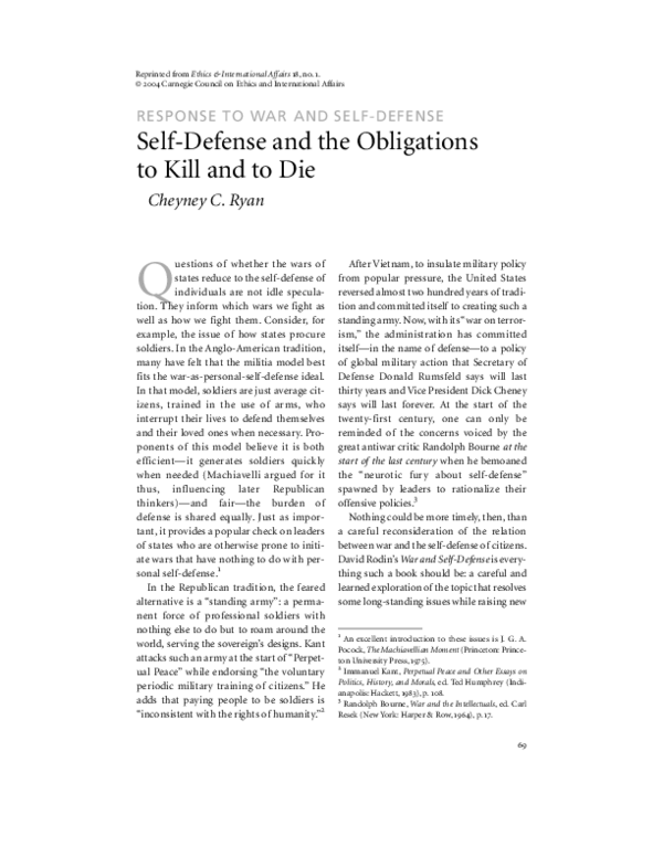(PDF) Self-Defense and the Obligations to Kill and to Die