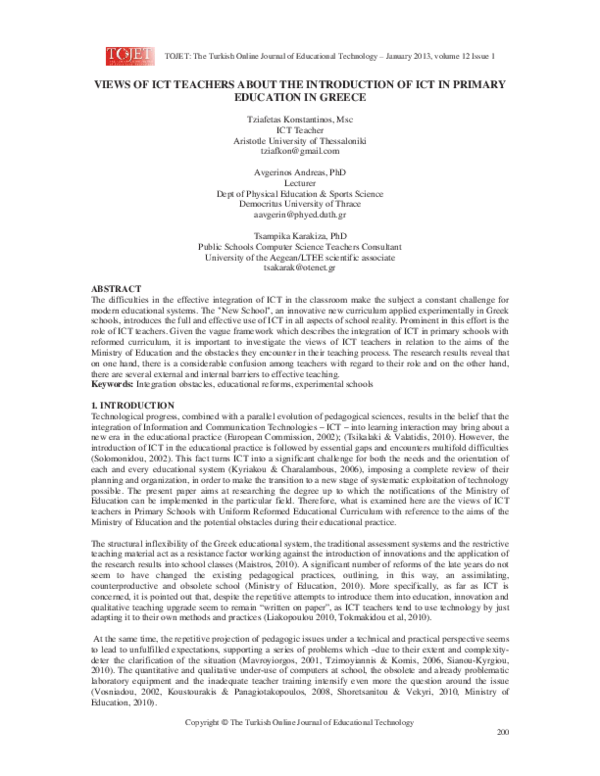 (PDF) Views of Ict Teachers About the Introduction of Ict in Primary ...