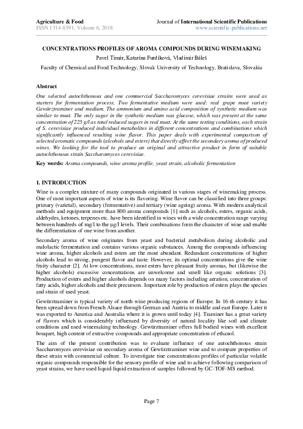 (PDF) Concentrations Profiles of Aroma Compounds During Winemaking