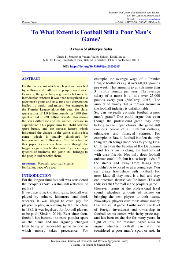 (PDF) To What Extent is Football Still a Poor Man's Game