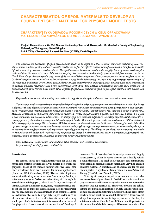 (PDF) Characterisation of spoil materials to develop an equivalent ...