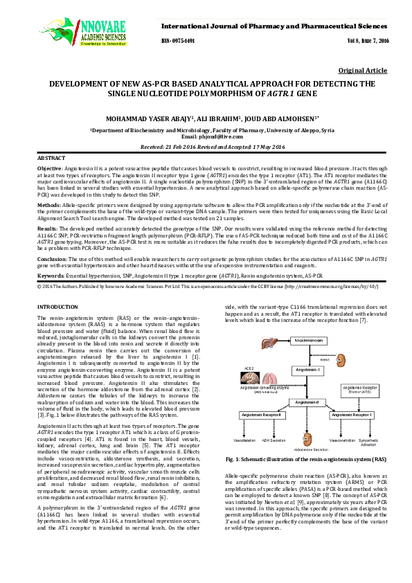 (PDF) DEVELOPMENT OF NEW AS-PCR BASED ANALYTICAL APPROACH FOR DETECTING THE SINGLE NUCLEOTIDE ...