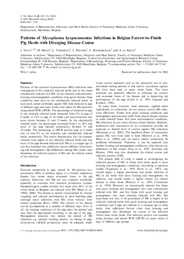 (PDF) Patterns of Mycoplasma hyopneumoniae infection in closed pig ...