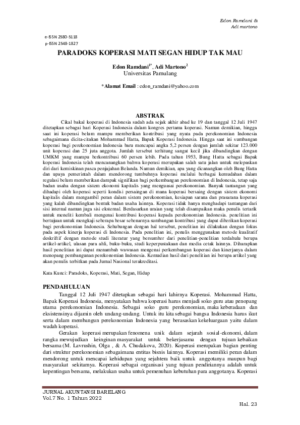(PDF) Paradoks Koperasi Mati Segan Hidup Tak Mau