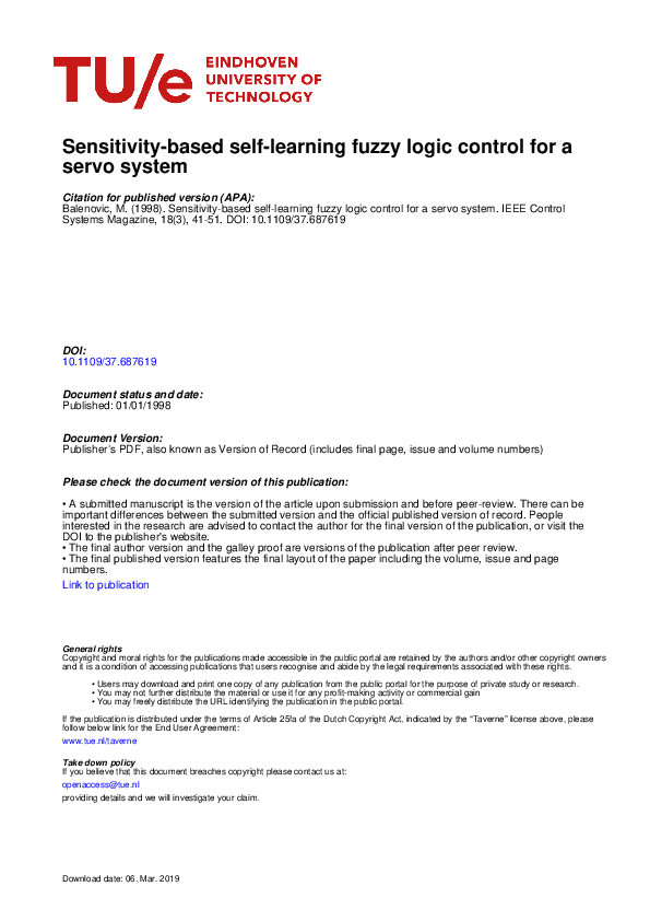 (PDF) Sensitivity-based self-learning fuzzy logic control for a servo system