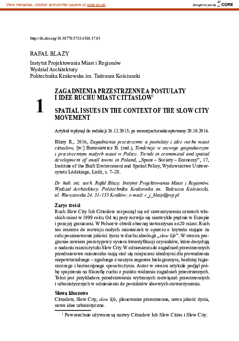 (PDF) Spatial issues in the context of the slow city movement | Rafał ...
