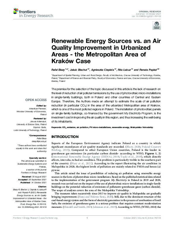 (PDF) Renewable Energy Sources vs. an Air Quality Improvement in ...