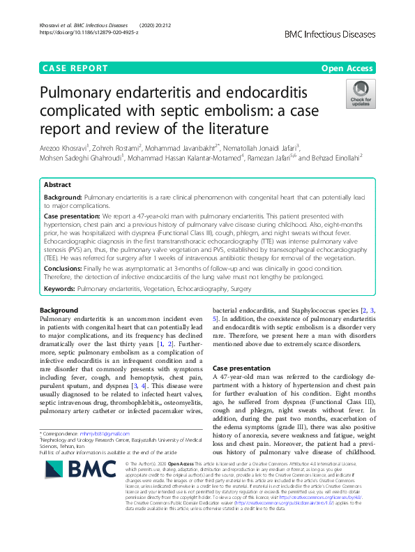 (PDF) Pulmonary endarteritis and endocarditis complicated with septic ...
