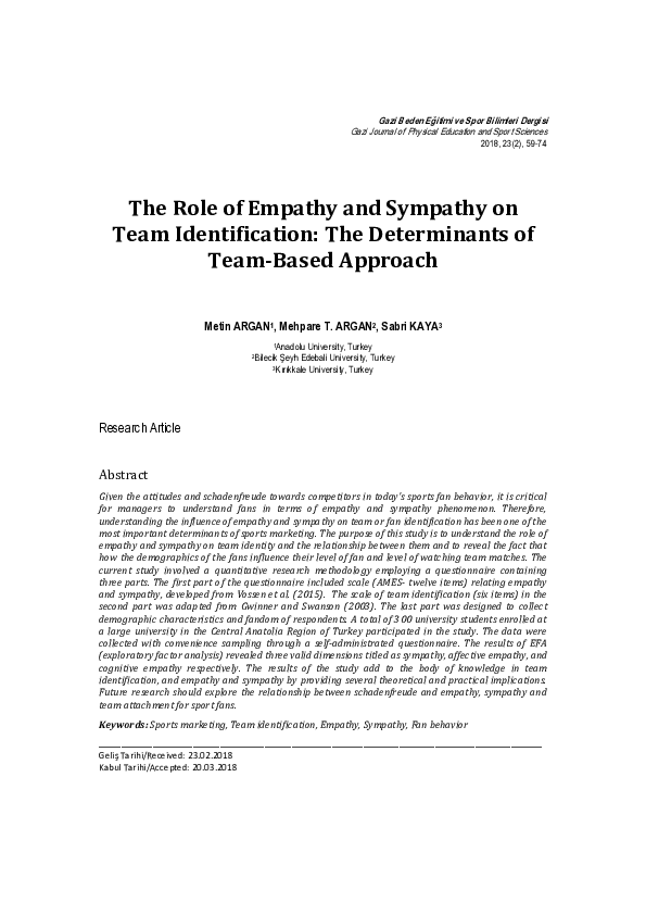 (PDF) The Role of Empathy and Sympathy on Team Identification: The ...