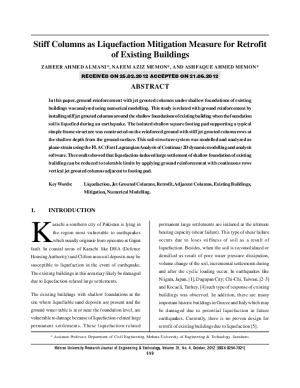 (PDF) Stiff Columns as Liquefaction Mitigation Measure for Retrofit of ...