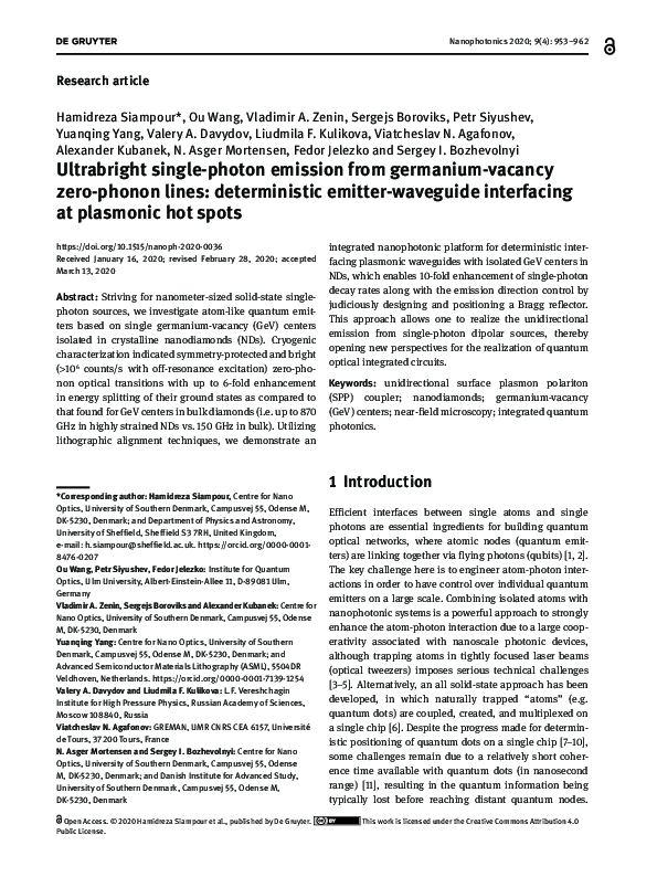 (PDF) Ultrabright single-photon emission from germanium-vacancy zero ...