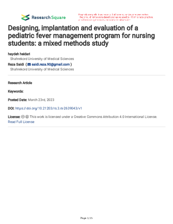 (PDF) Designing, implantation and evaluation of a pediatric fever ...