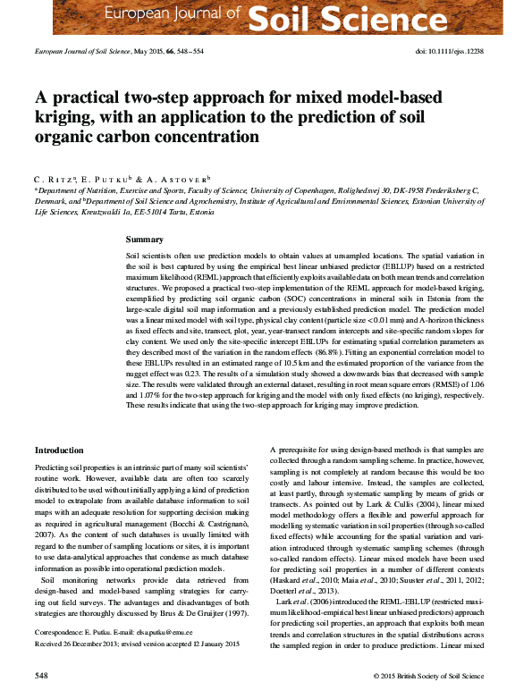 (PDF) A practical two-step approach for mixed model-based kriging, with an application to the ...