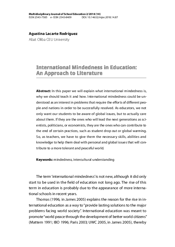(PDF) International Mindedness in Education