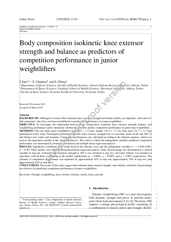(PDF) Body composition isokinetic knee extensor strength and balance as predictors of ...