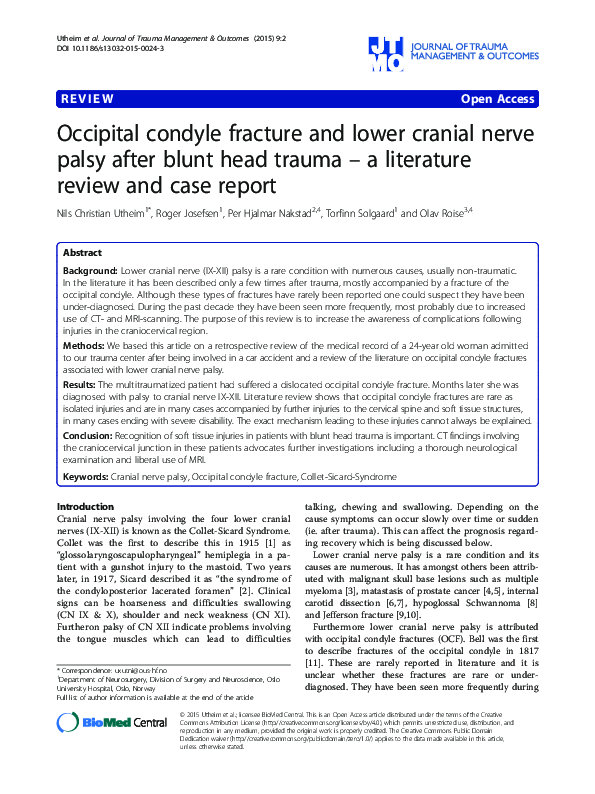 (PDF) Occipital condyle fracture and lower cranial nerve palsy after ...