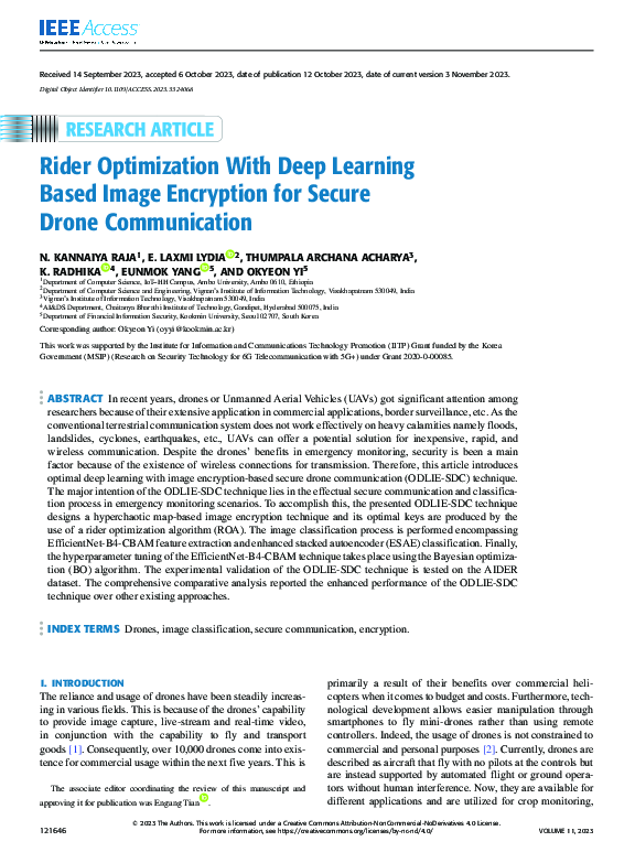 Pdf Rider Optimization With Deep Learning Based Image Encryption For Secure Drone Communication