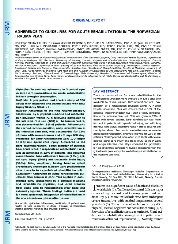(PDF) Adherence to Guidelines for Acute Rehabilitation in the Norwegian ...
