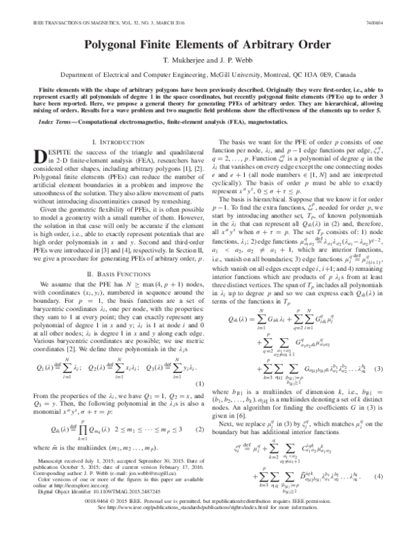 (PDF) Polygonal Finite Elements of Arbitrary Order