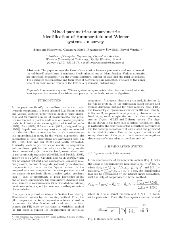 Pdf Mixed Parametric Nonparametric Identification Of Hammerstein And