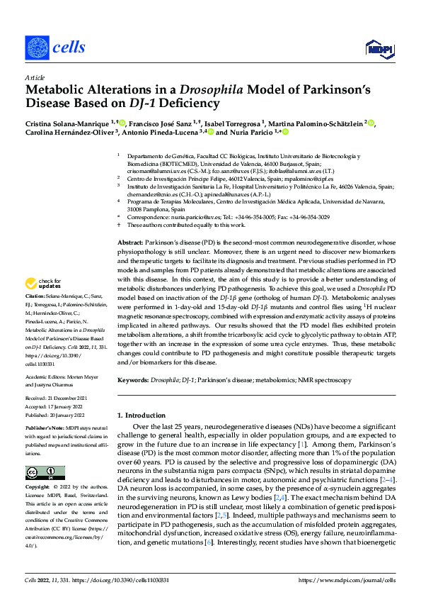 (PDF) Metabolic Alterations in a Drosophila Model of Parkinson’s ...