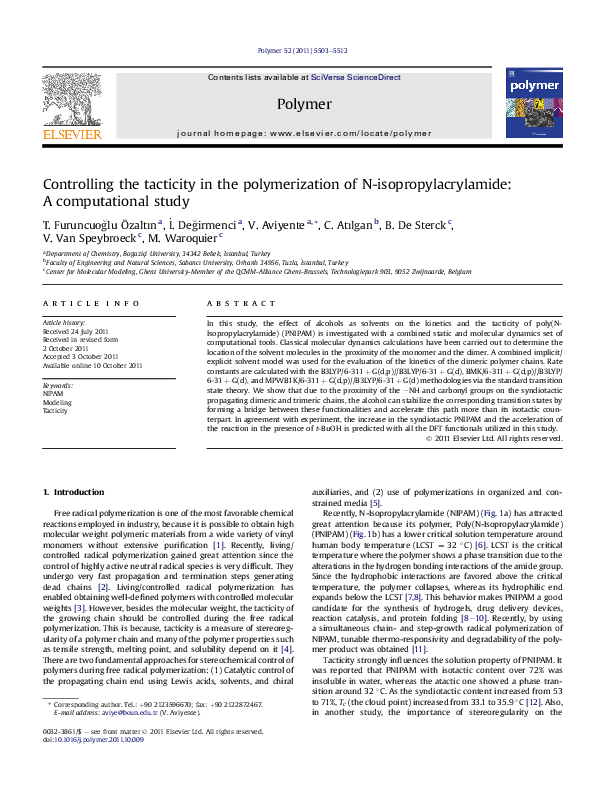 (PDF) Controlling the tacticity in the polymerization of N-isopropylacrylamide: A computational ...