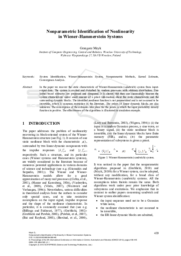 Pdf Nonparametric Identification Of Nonlinearity In Wiener