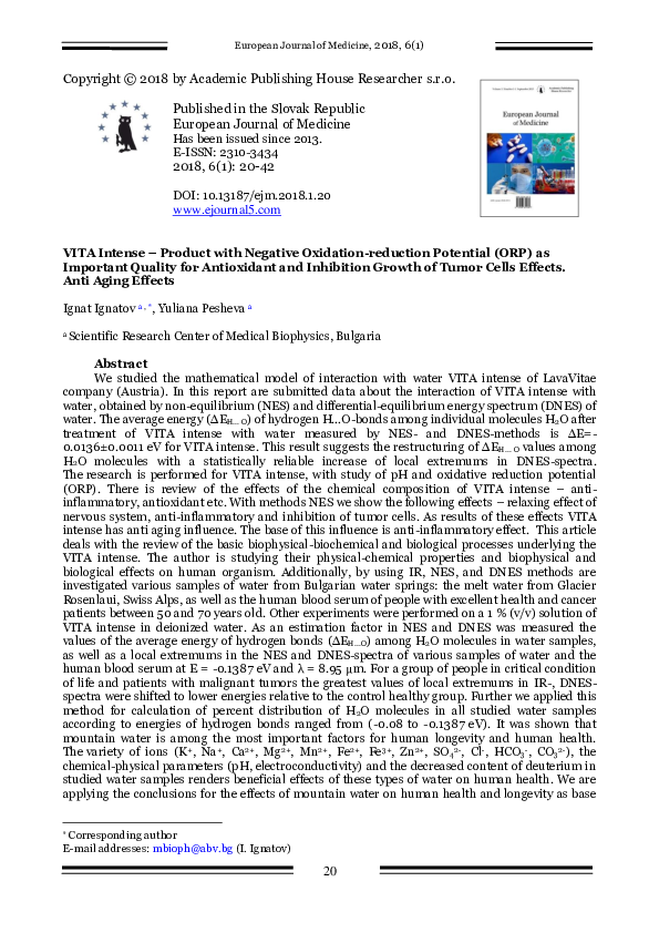 (PDF) VITA Intense – Product with Negative Oxidation-reduction ...