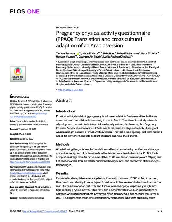 (PDF) Pregnancy physical activity questionnaire (PPAQ): Translation and cross cultural adaption ...