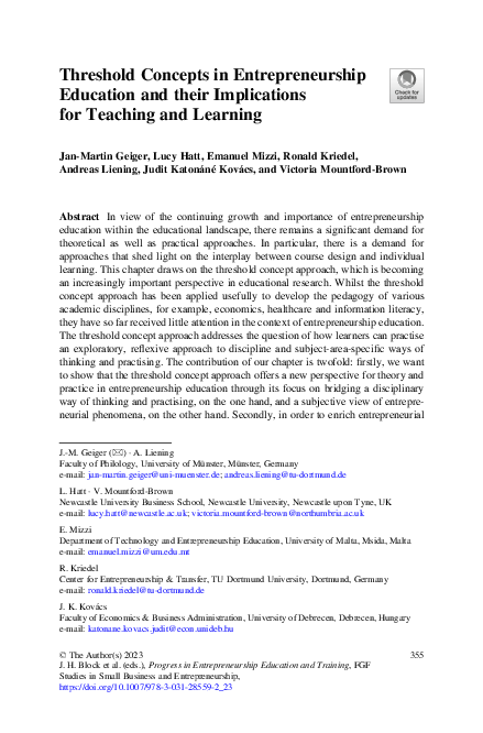 (PDF) Threshold Concepts in Entrepreneurship Education and their Implications for Teaching and ...