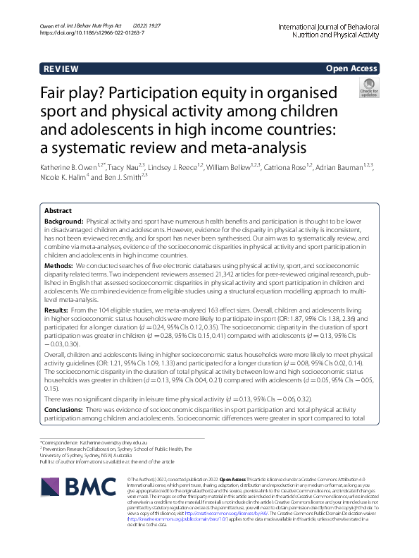 (PDF) Fair play? Participation equity in organised sport and physical ...