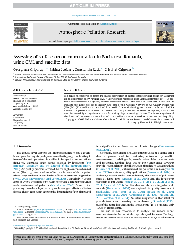 (PDF) Assessing of surface-ozone concentration in Bucharest, Romania ...