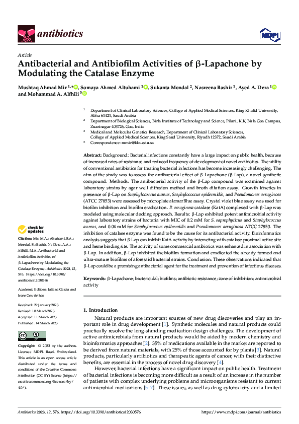 (PDF) Antibacterial and Antibiofilm Activities of β-Lapachone by Modulating the Catalase Enzyme