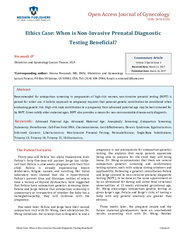 (PDF) Ethics Case: When is Non - Invasive Prenatal Diagnostic Testing ...