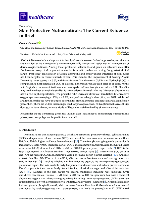 (PDF) Skin Protective Nutraceuticals: The Current Evidence