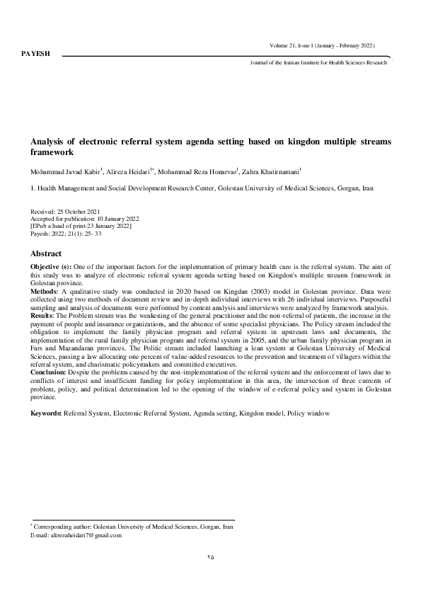 (PDF) Analysis of electronic referral system agenda setting based on ...